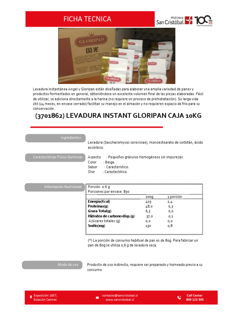 Levadura Instantánea Gloripan 10kg | PDF | Panes | Levadura