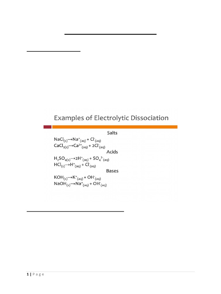 Electrolytic Dissociation | PDF | Solubility | Electrolyte