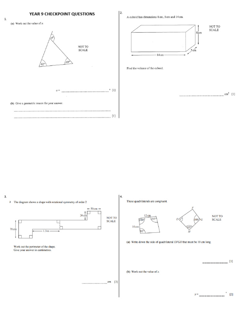 Year 9 Checkpoint Questions Easter Term 2025 | PDF