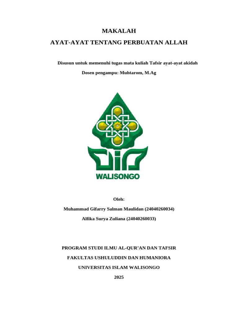 Makalah Tafsir Ayat Tentang Perbuatan Allah[1] | PDF