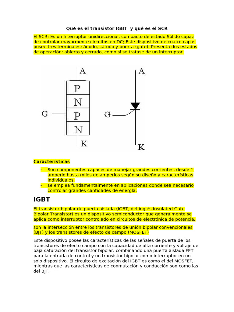 Comparativa: Transistor IGBT vs SCR | PDF | Transistor | Dispositivos ...