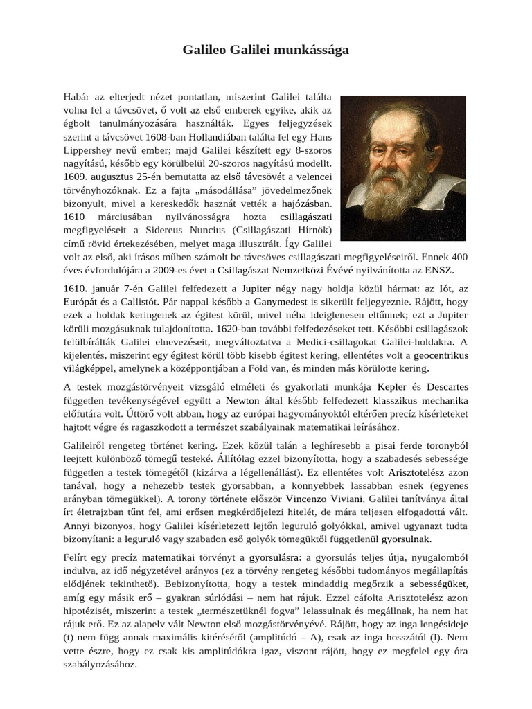Galileo Galilei Munkássága | PDF