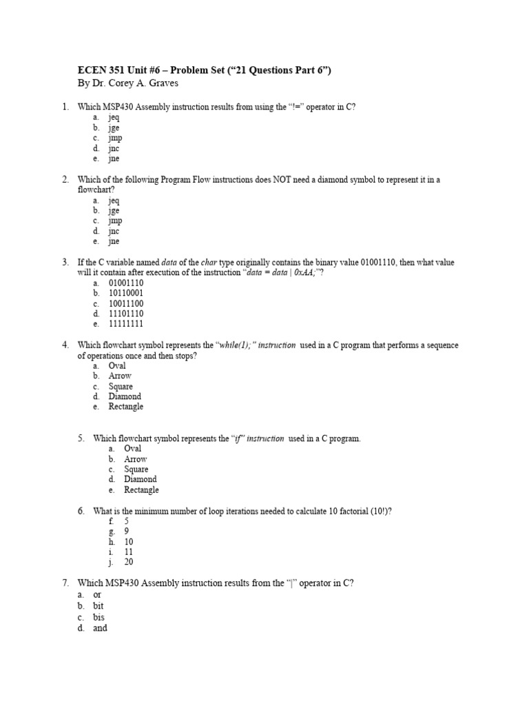 ECEN 351 Unit 6 Problems | PDF | Computing | Computer Science