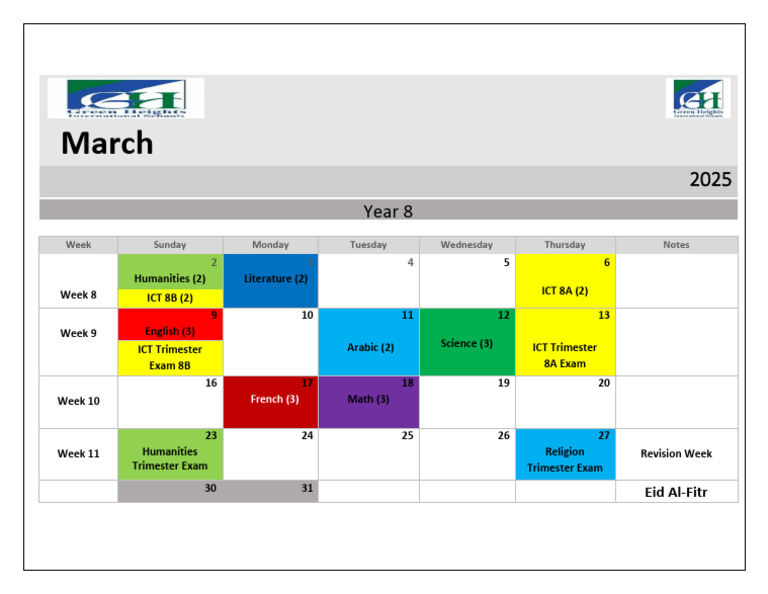 2024-2025 Year 8 Academic Calendar | PDF