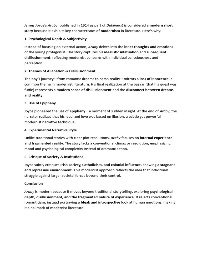 Modernism and Epiphany in Araby | PDF