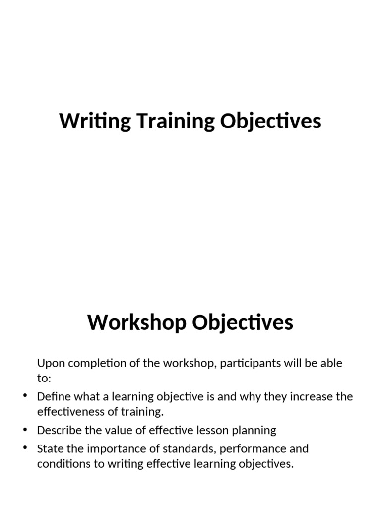 Writing Effective Training Objectives | PDF | Learning | Lesson Plan