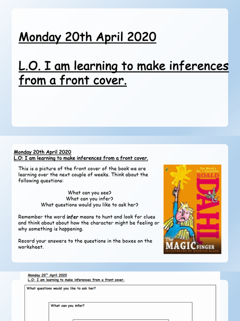 English Year 2 Week 3 Wb. 20.4.20 The Magic Finger by Roald Dahl Final ...