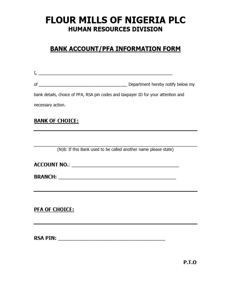 Bank Account - Pfa Information Form | PDF