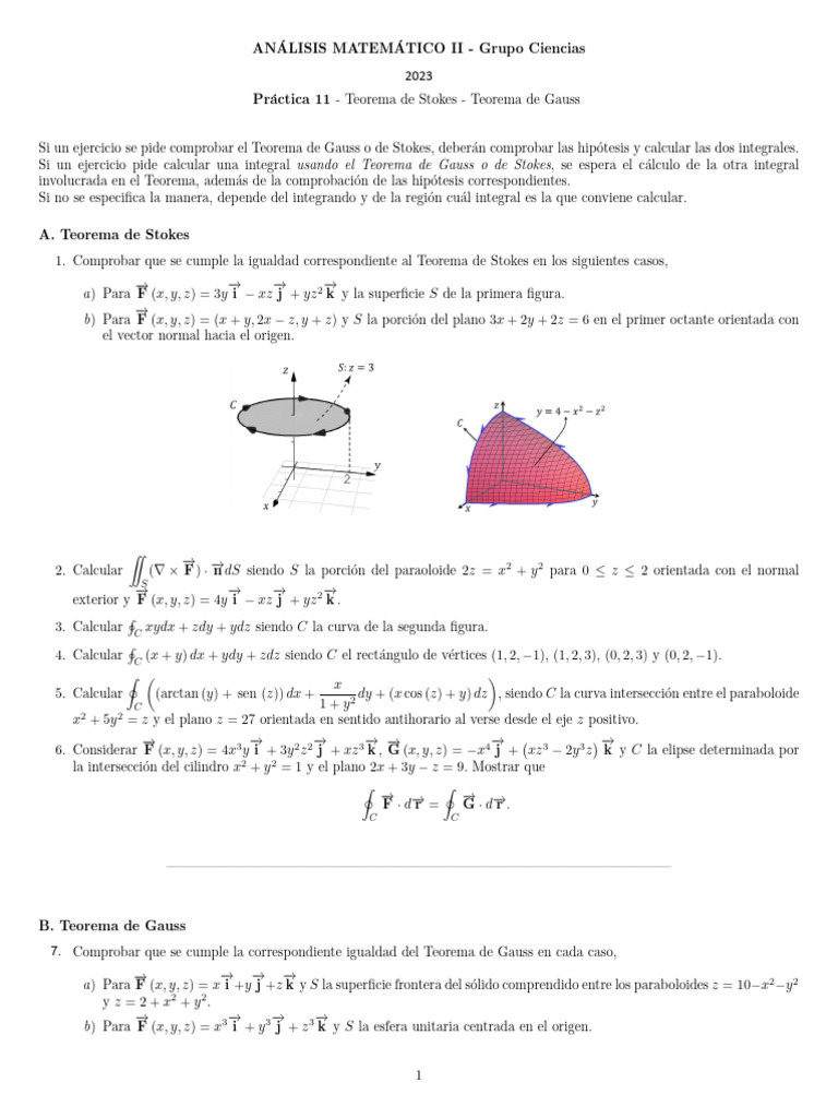 Usando El Teorema de Gauss o de Stokes: AN Alisis Matem ATICO II - Grupo Ciencias 2018 PR Actica ...