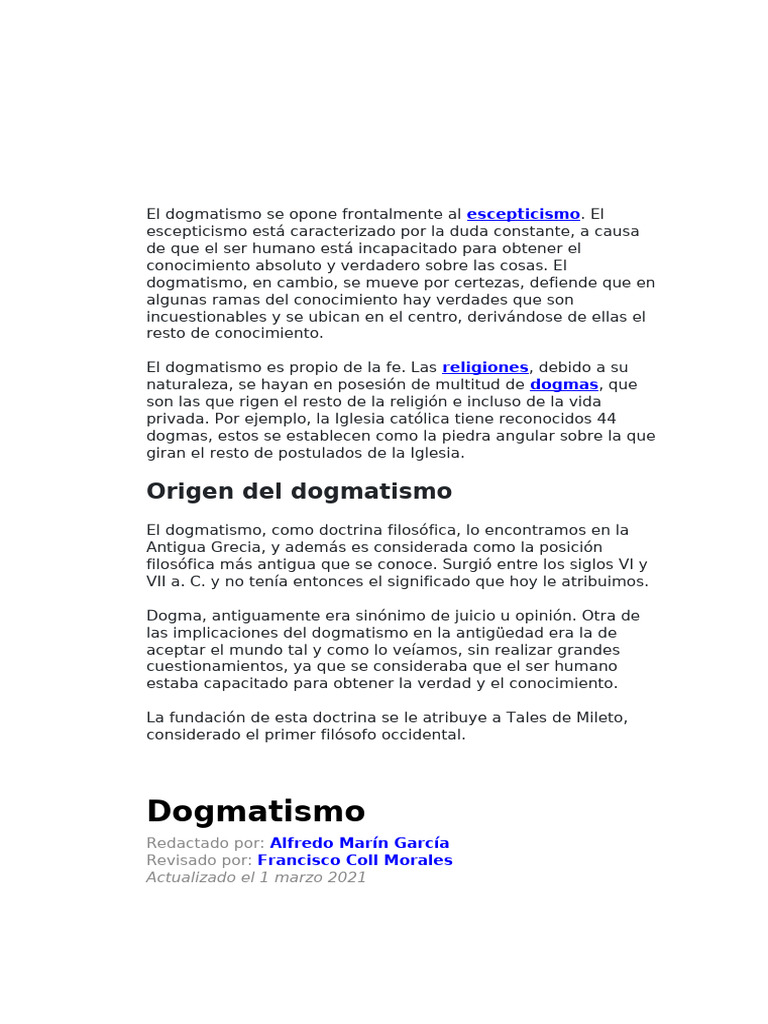 Dogmatismo: Definición y Orígenes | PDF | Escepticismo | Dogma