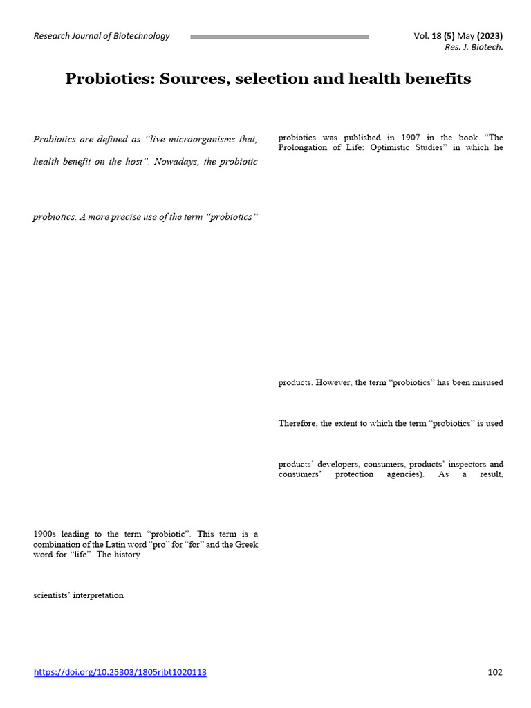 Probiotics Sources, Selection and Health Benefits | PDF | Probiotic ...