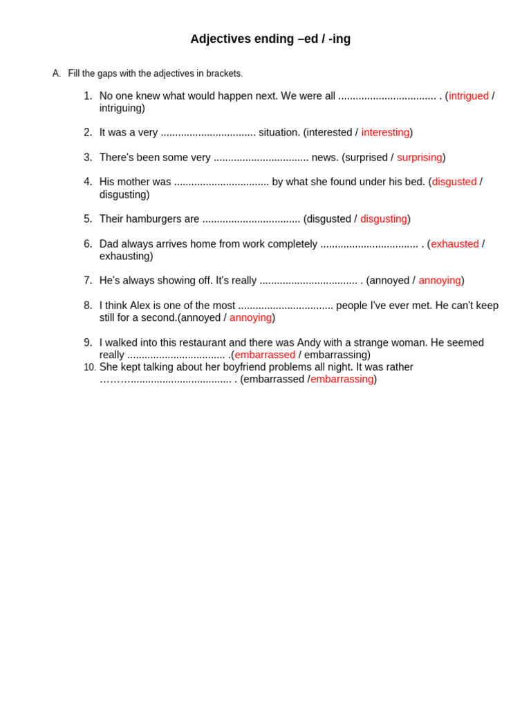 Adjectives Ending - Ed - Ing | PDF