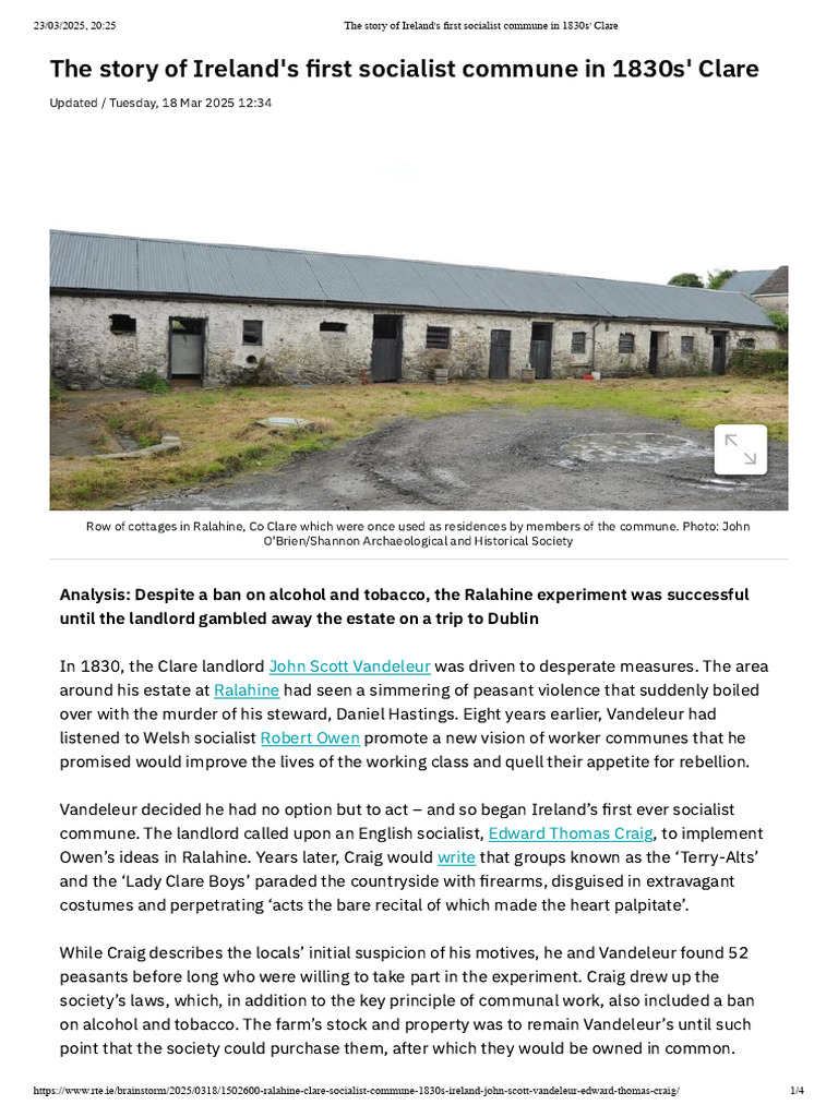 The Story of Ireland's First Socialist Commune in 1830s' Clare | PDF