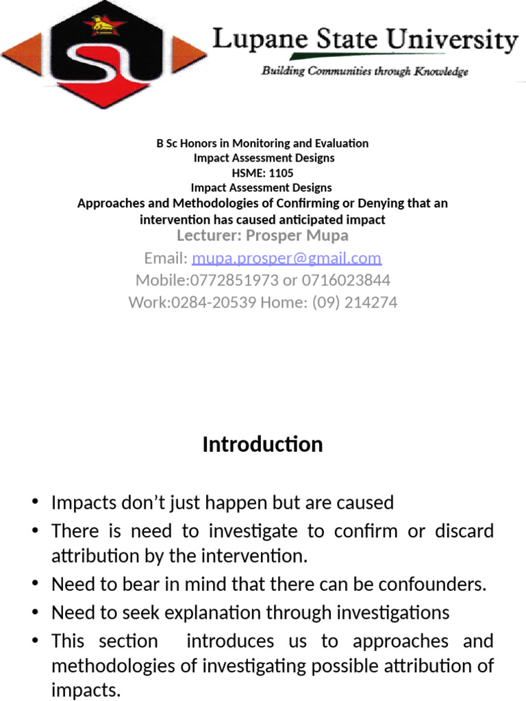 Day Four-Approaches and Methodologies of Confirming or Denying Impacts ...