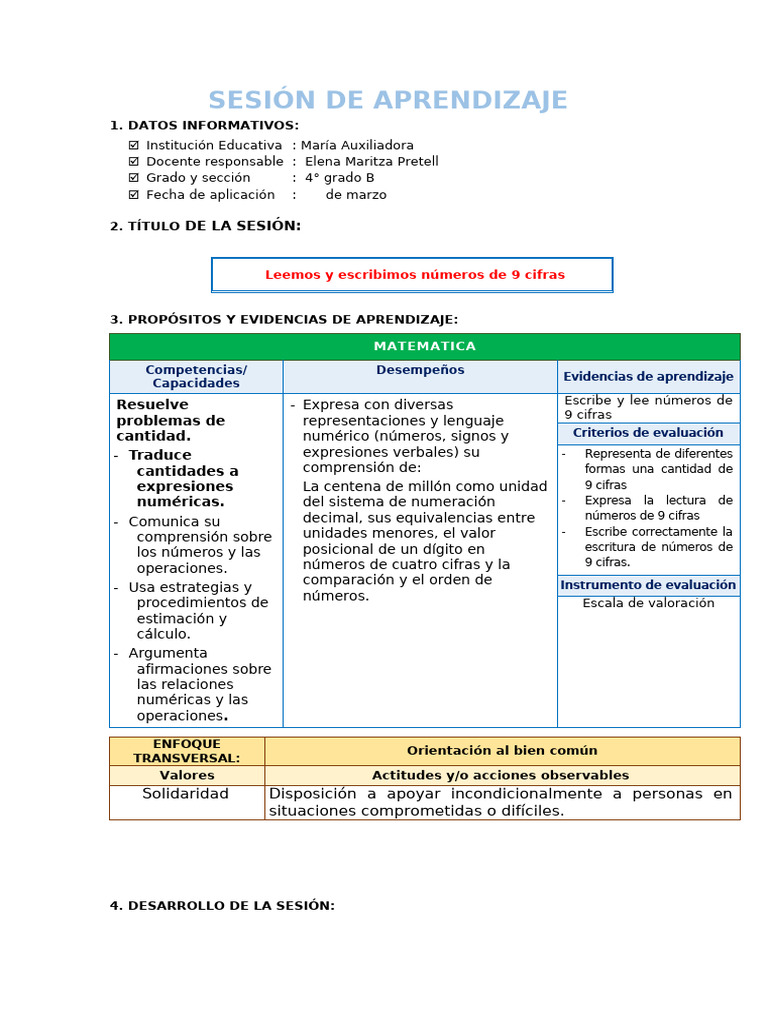 Sesión de Aprendizaje - Matematica | PDF | Aprendizaje | Cognición