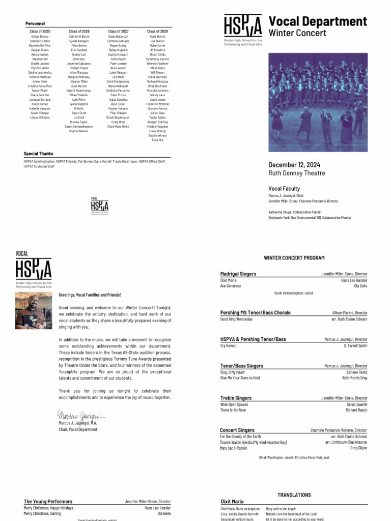 Vocal Department Winter Concert 24 | PDF