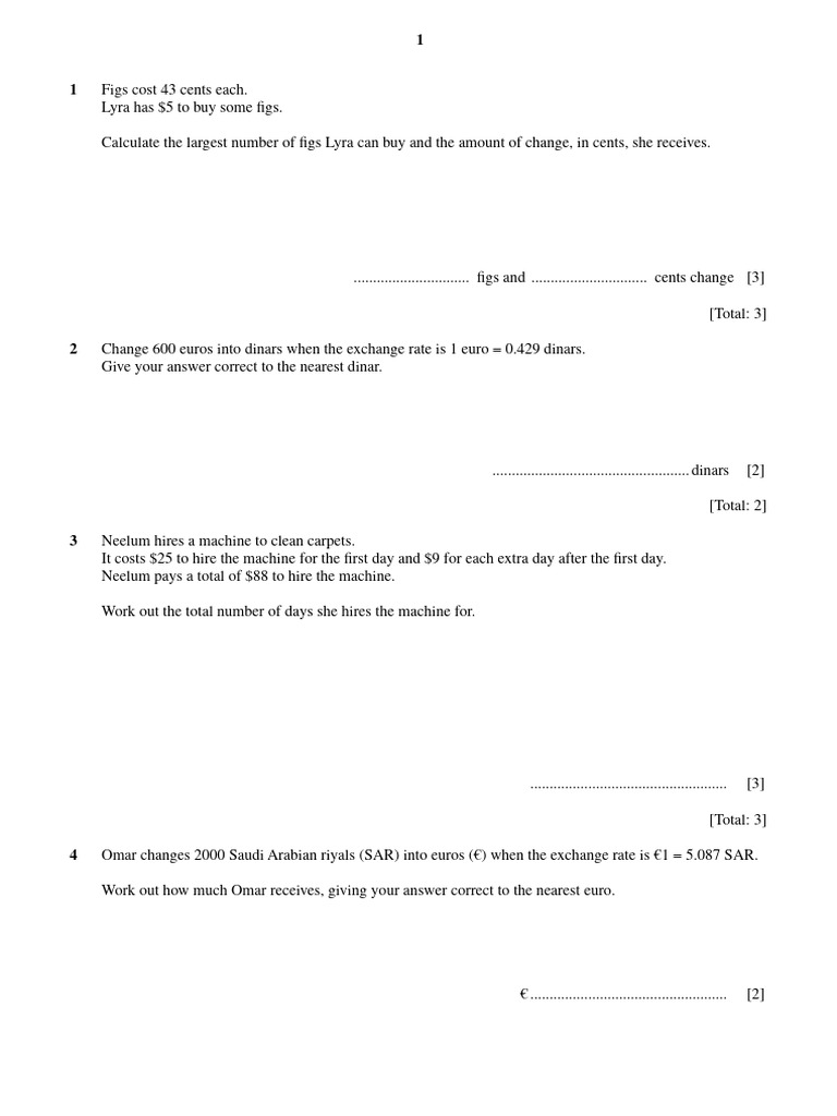 IGCSE Core Maths Practice Questions | PDF | Currency | Foreign Exchange ...