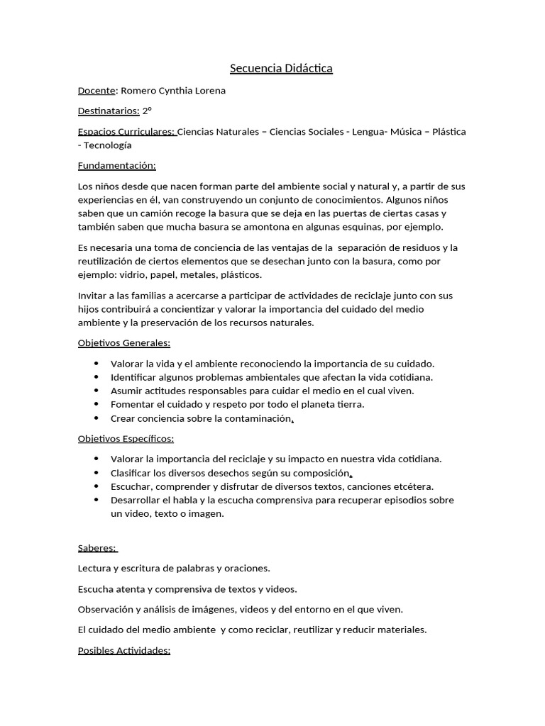 Secuencia Didáctica EA | PDF | Residuos | Reciclaje