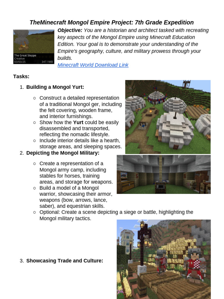 Minecraft Mongol Empire Project Guide | PDF | Mongol Empire | Silk Road