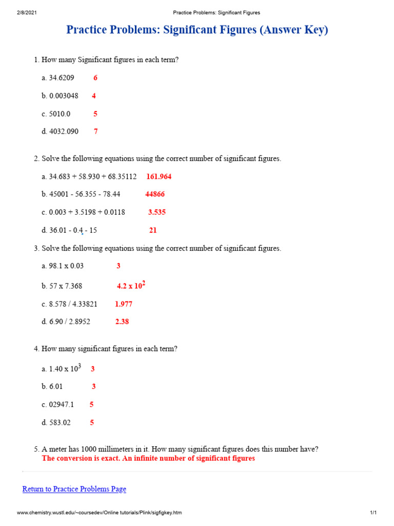 Significant Figures Practice Problems | PDF