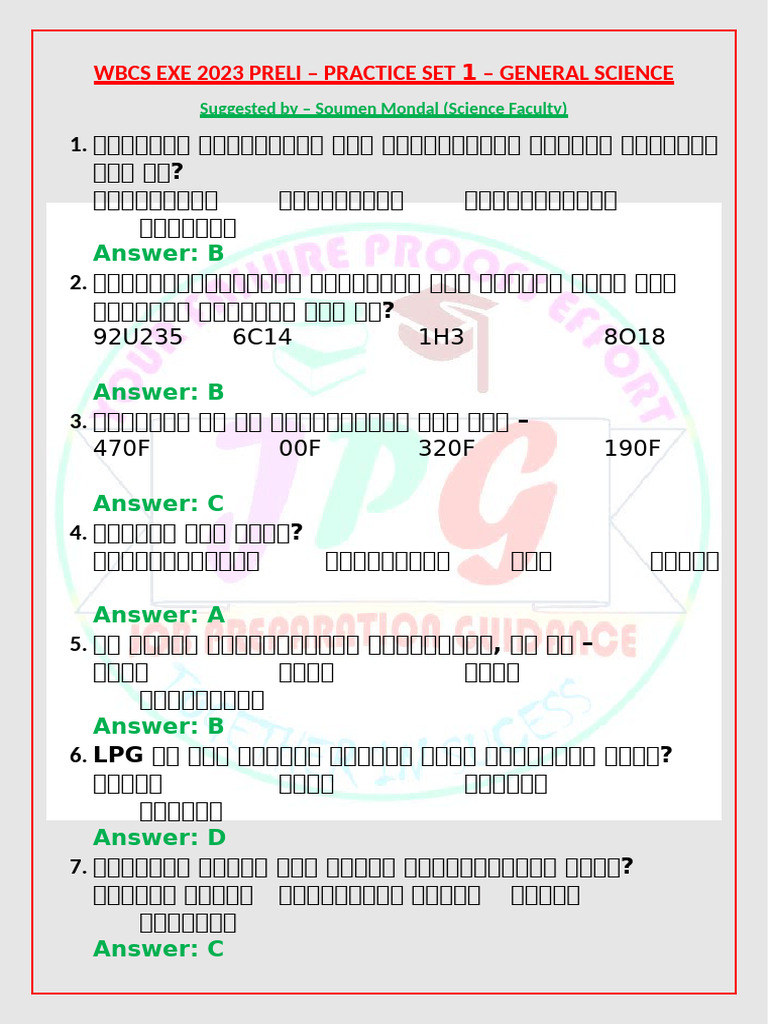 Wbcs Exe Preli 2023 - Practice Set 1 - General Science | PDF