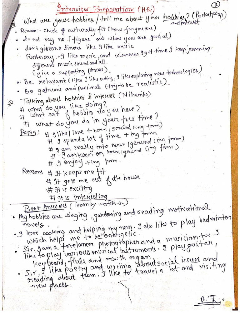 HR Interview Handwritten Notes | PDF