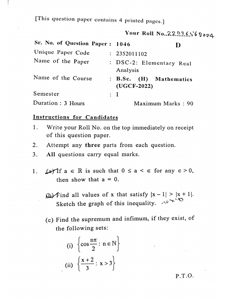 QP Real Analysis 2022-2023 | PDF