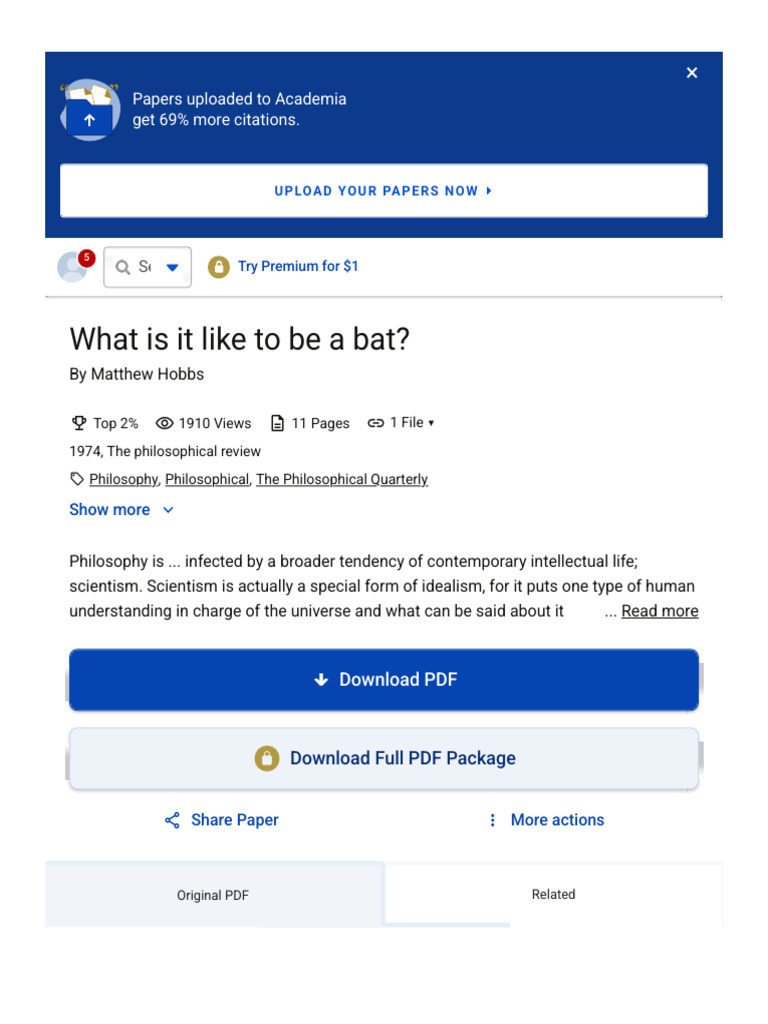 What Is It Like To Be A Bat? | PDF | Consciousness | Experience