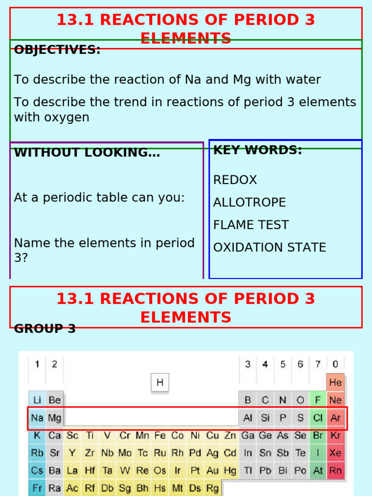 13.1 Reactions of Period 3 Elements - TE | PDF | Magnesium | Chemical ...