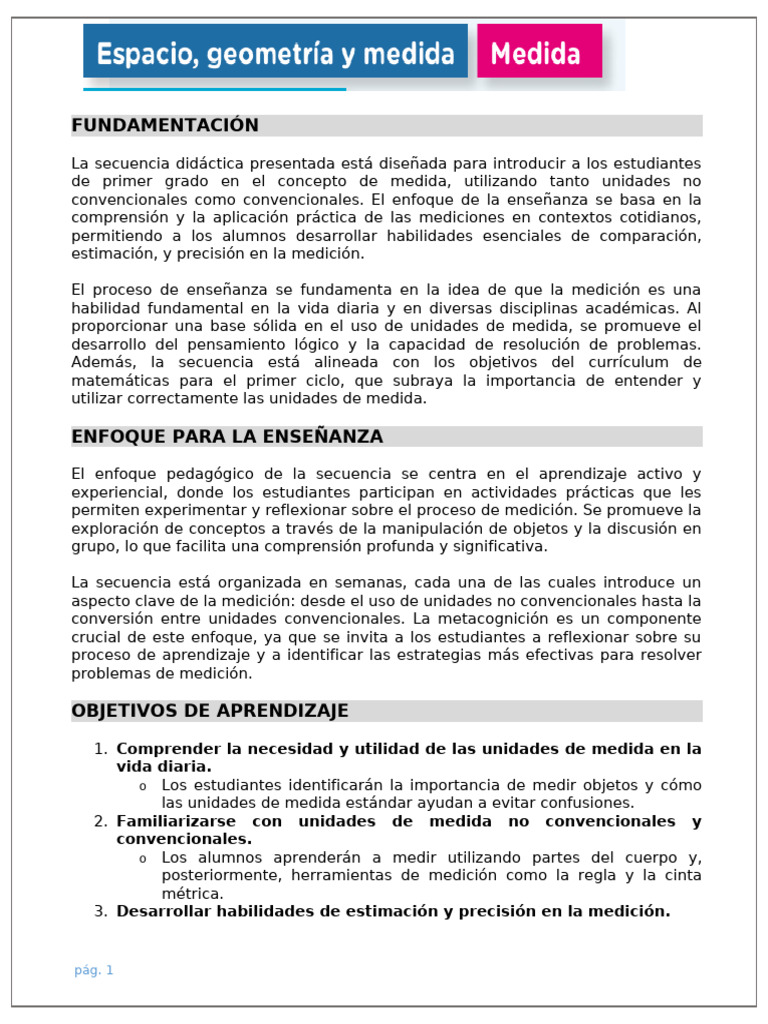 Secuencia Didactica Medidas | PDF | Medición | Enseñando