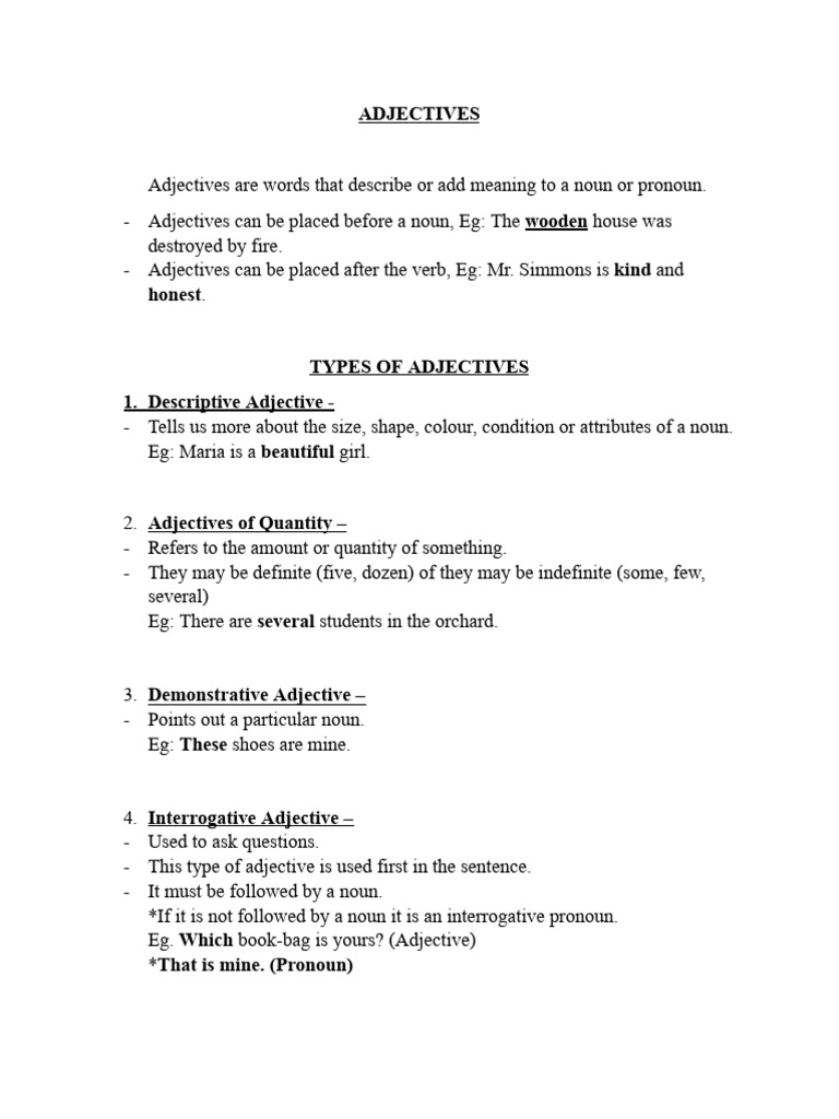 Adjectives - Grammar Rule | PDF | Adjective | Noun