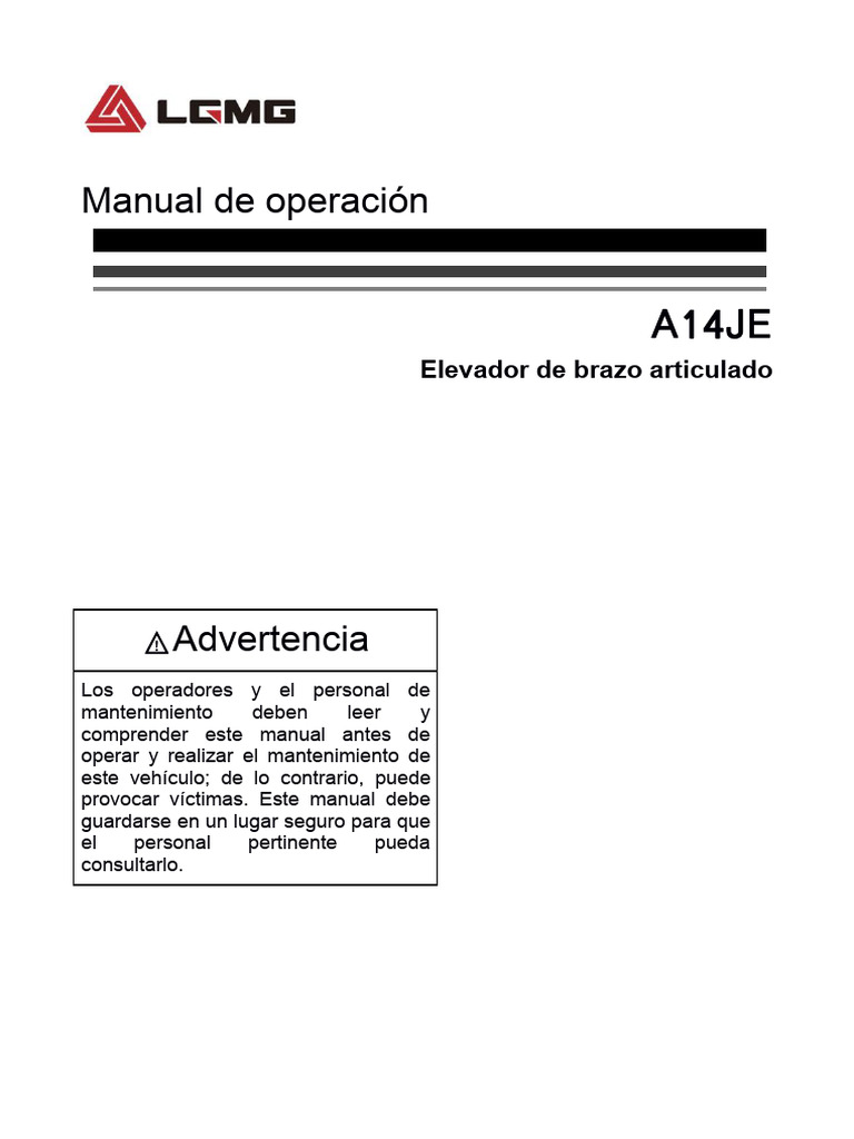 Manual Plataforma Articulada LGMG A45je | PDF | Neumático