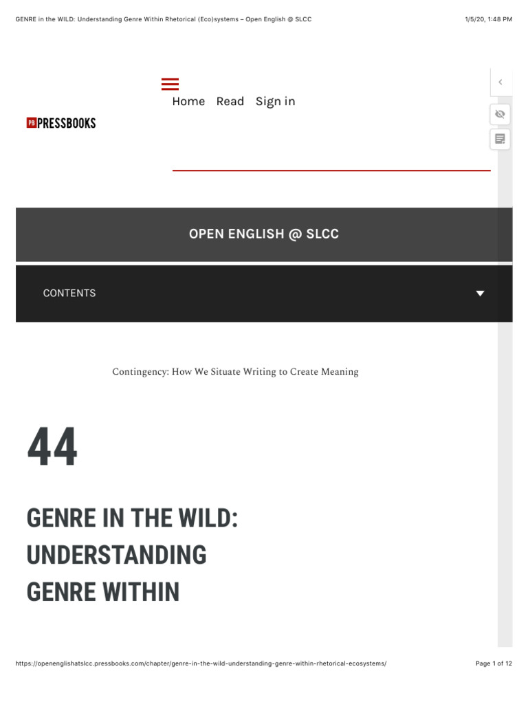 GENRE in the WILD Understanding Genre Within Rhetorical (Eco)systems ...