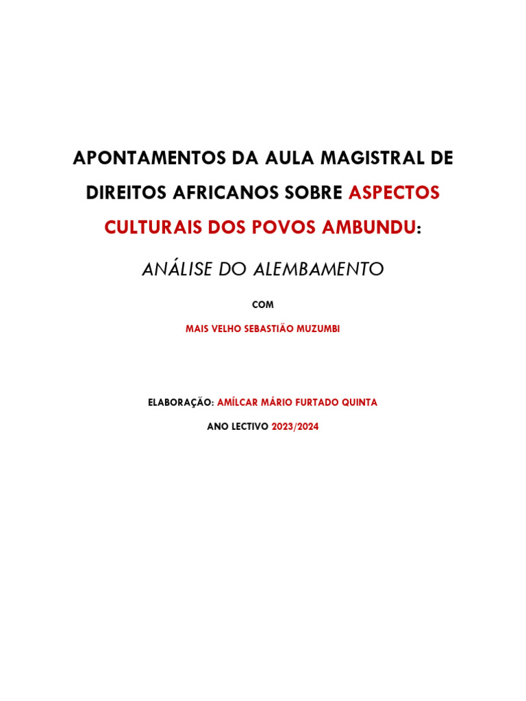 Aspectos Culturais Dos Povos Ambundo - o Alembamento | PDF | Família ...