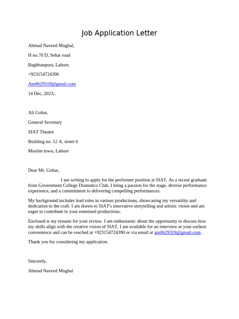 Job Application Letter | PDF