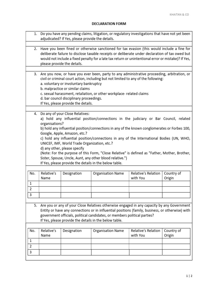 Relatives and Clients Declaration Form | PDF | Justice | Crime & Violence