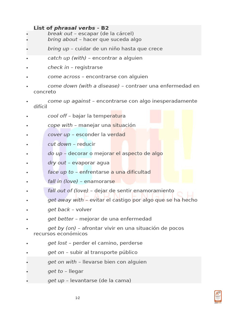 Lista de phrasal verbs B2 con traducción | PDF