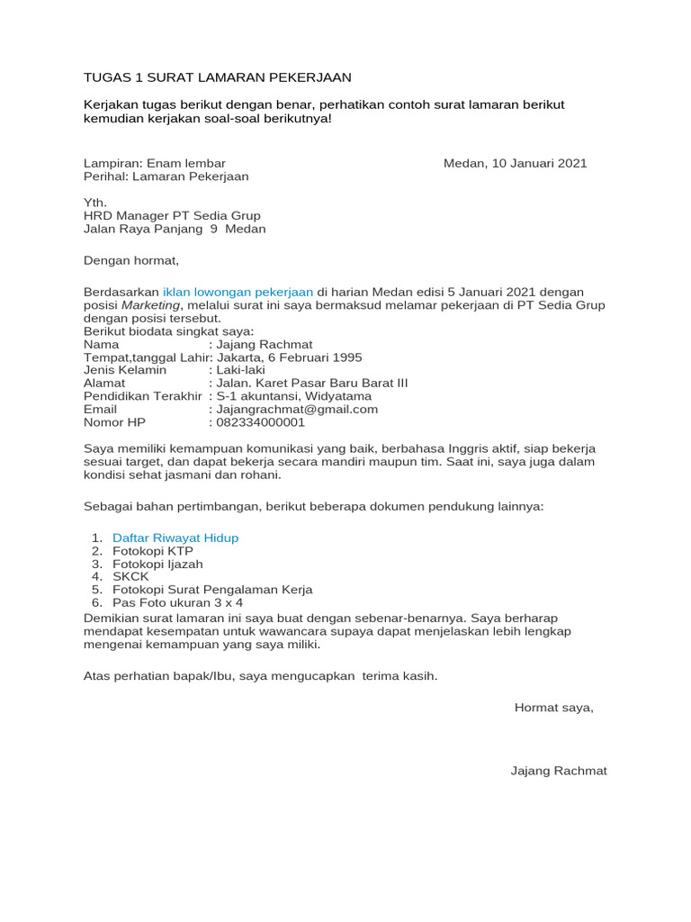 Contoh Surat Lamaran Pekerjaan | PDF