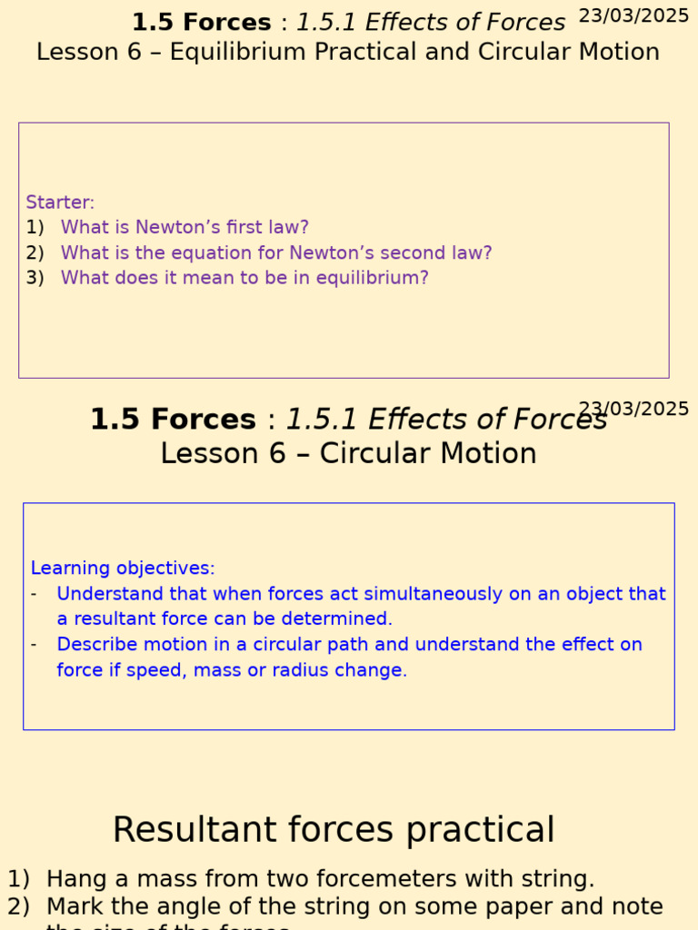 Year 10 Effects of Forces Lesson 6 - Equilibrium and Circular Motion | PDF