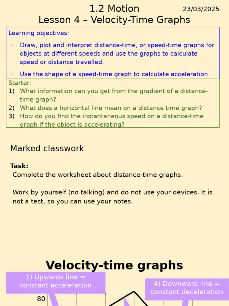 Year 10 Motion Lesson 4 - Velocity-Time Graphs | PDF | Acceleration | Velocity