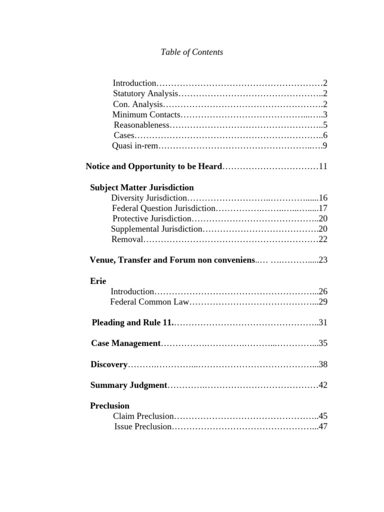 Outline Civil Procedure | PDF | Minimum Contacts | Personal Jurisdiction