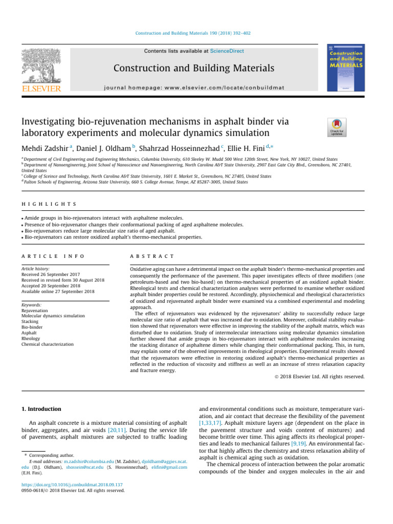 Investigating Bio-Rejuvenation Mechanisms in Asphalt Binder Via ...
