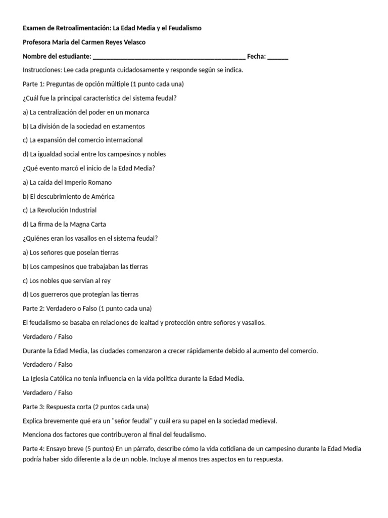 Ejercicio de Retroalimentacion Edad Media | PDF