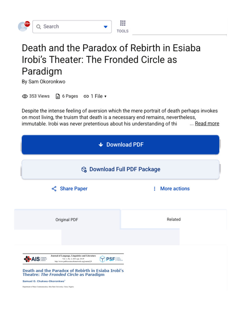 (99+) Death and The Paradox of Rebirth in Esiaba Irobi's Theater - The ...