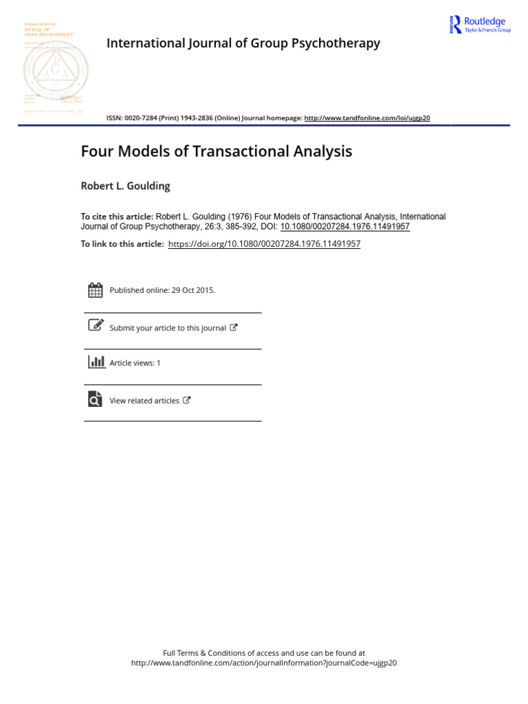 1976 - Robert Goulding - Four Models of Transactional Analysis | PDF | Psychology | Behavioural ...