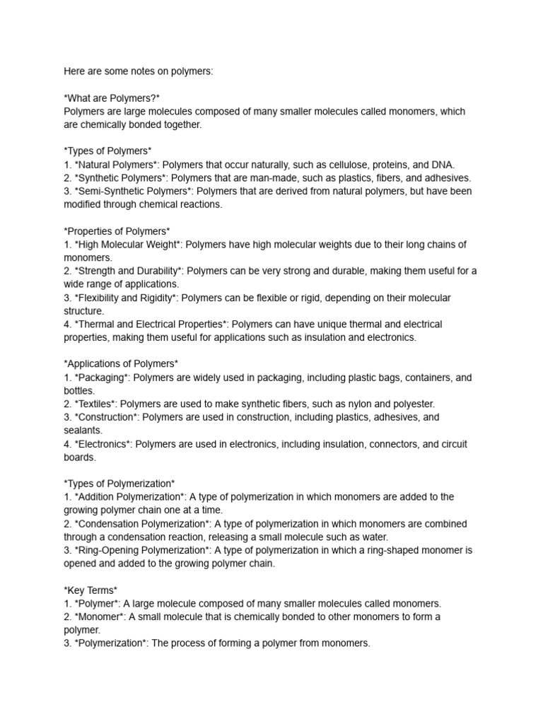 Polymers | PDF | Polymers | Polymerization