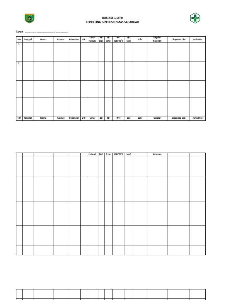 Buku Register Konseling Gizi 2025 | PDF