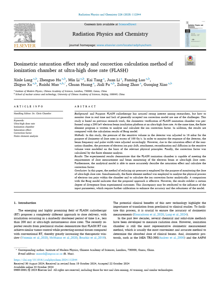 Dosimetric Saturation Effect Study and Correction Calculation Method of ...