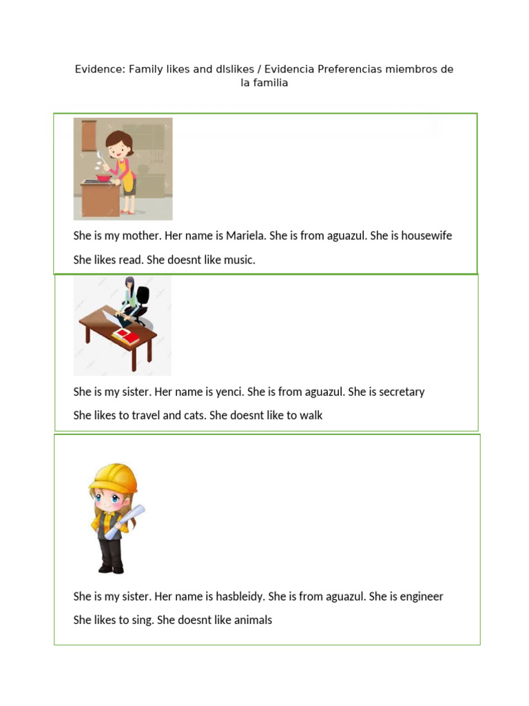 Family Preferences and Dislikes Overview | PDF