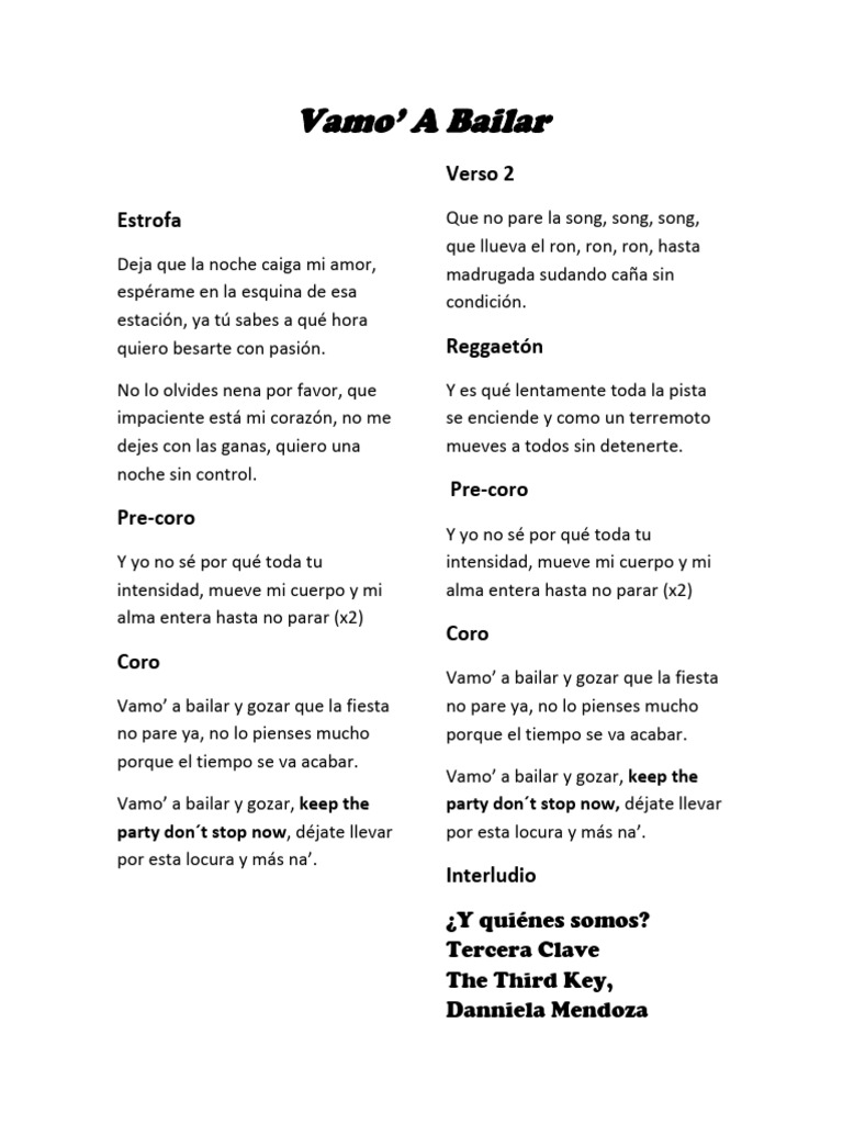 Vamo' A Bailar (Letra) | PDF | Subgéneros musicales | Musica Popular